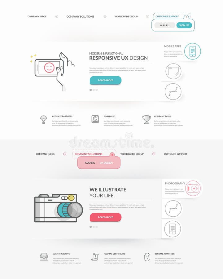 Web Site Design Navigation Elements: Web Page Template Stock Vector ...