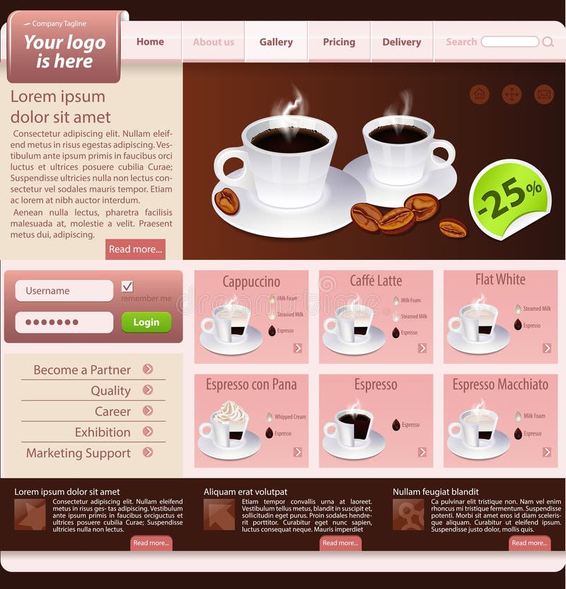 Web Site Design Template, Coffee House Theme Stock Vector ...