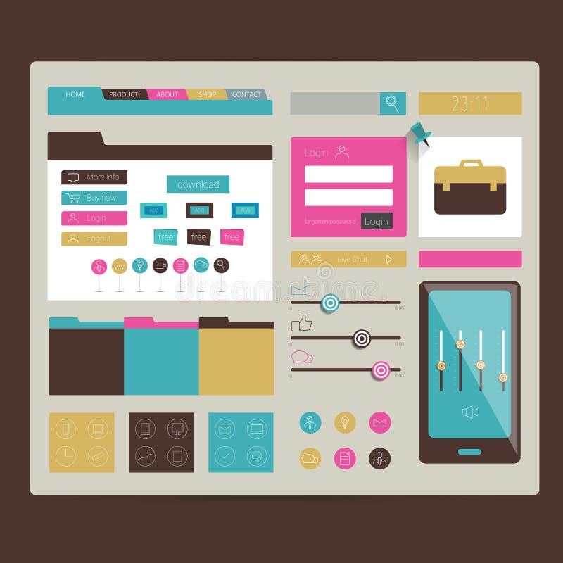 Web Site. Flat Design Elements Stock Vector - Illustration of download ...