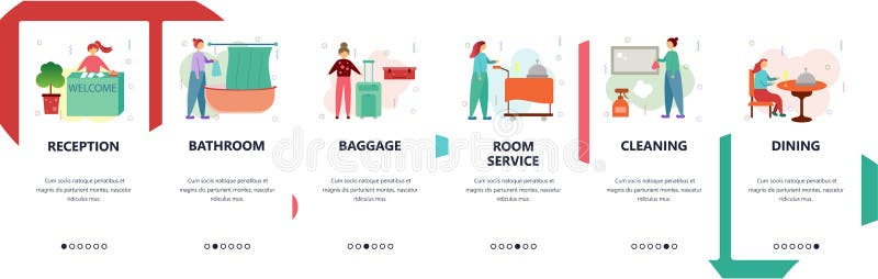 Web Site Onboarding Screens. Hotel Business, Reception, Room Service ...