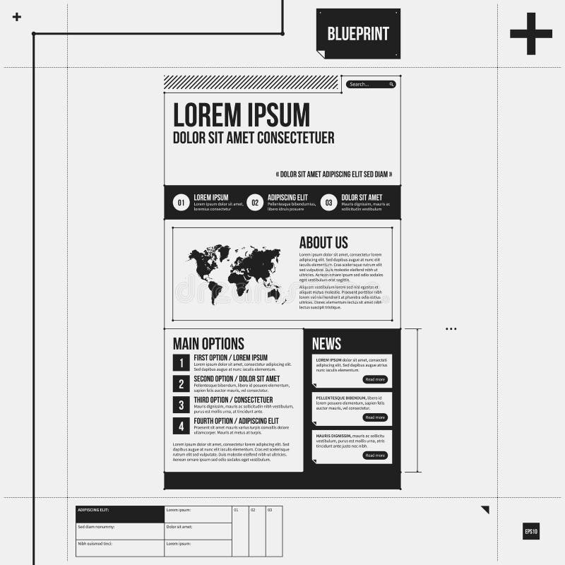 Web Site Template in Draft Style Stock Vector - Illustration of hitech ...