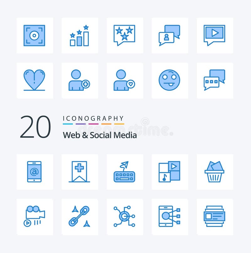 20 Web and Social Media Blue Color Icon Pack. Like Media. Box. Type ...
