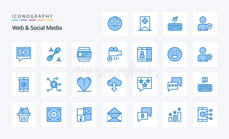 25 Web and Social Media Blue Icon Pack Stock Vector - Illustration of ...