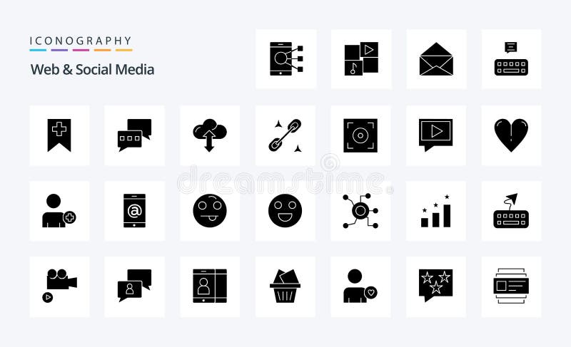 25 Web and Social Media Solid Glyph Icon Pack Stock Vector ...