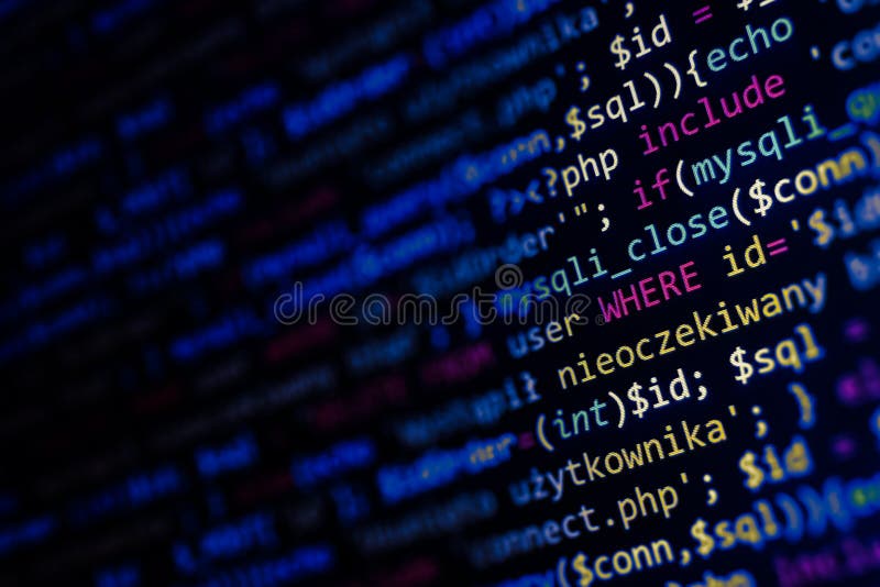 Software Development Monitor Screen Background. Developer Display with Source Code Stock Photo ...
