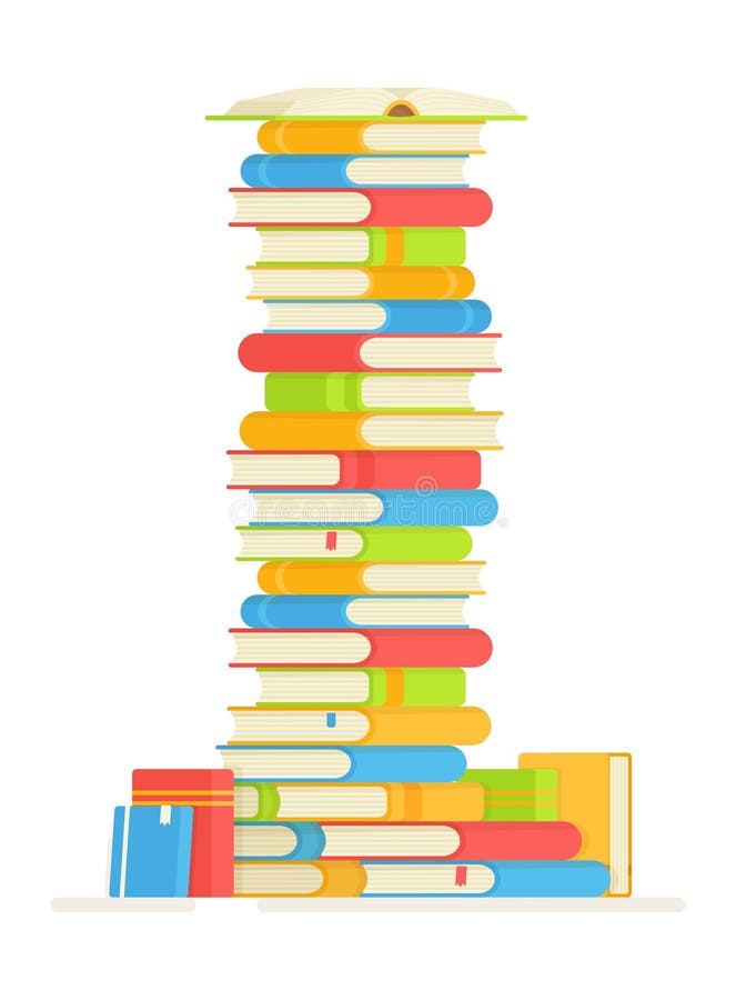 Vector Illustration of Reading Favorite Books. Big Stack Books. Stock ...