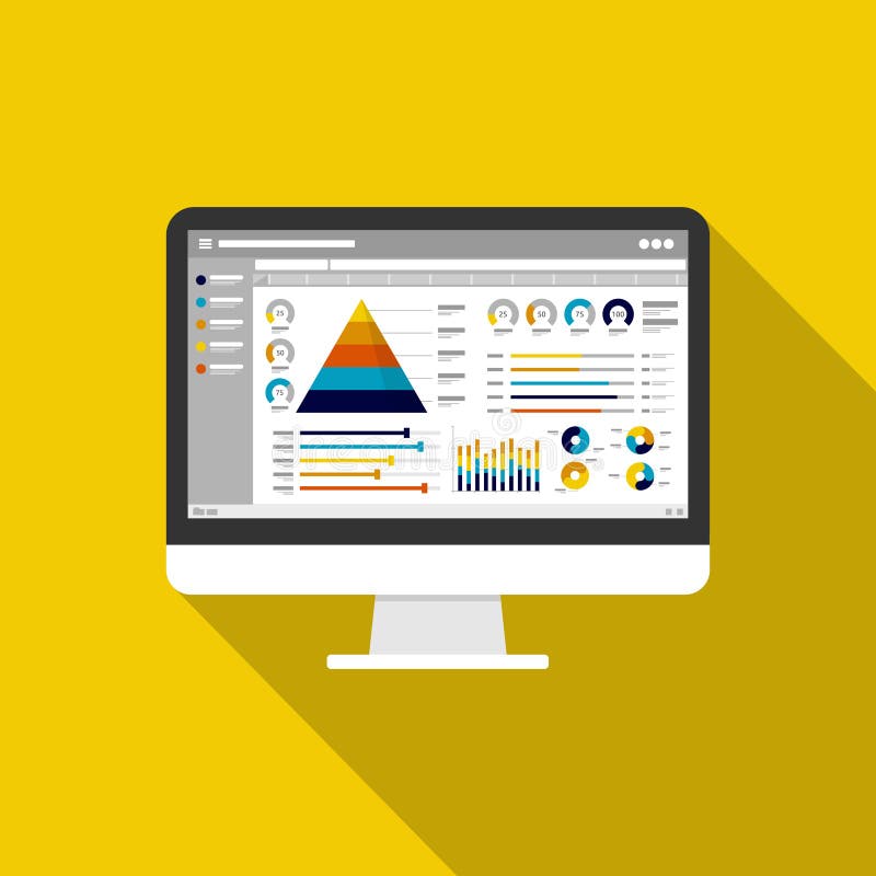 Web Statistics Analytic Charts on Laptop Screen Icon. Flat Vector ...