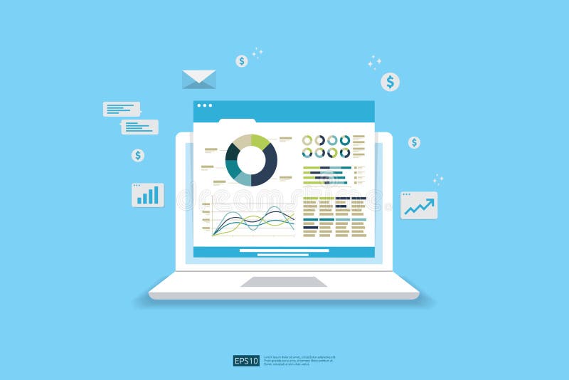 Web Statistics Analytic Charts on Laptop Device Screen. Flat Vector ...