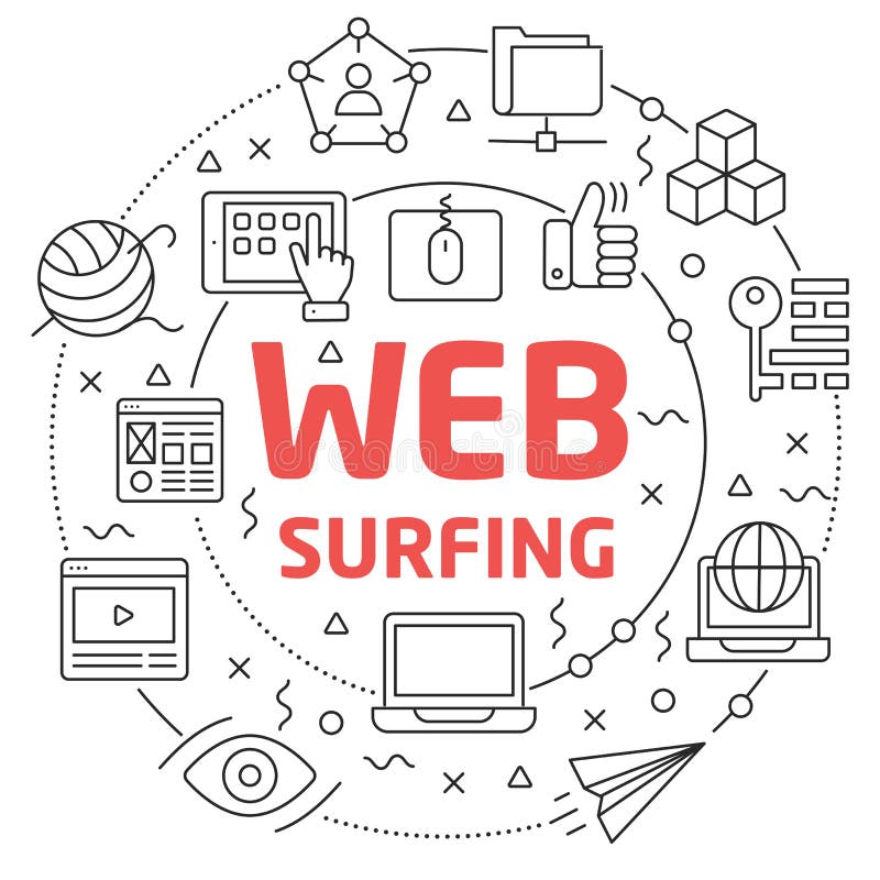 Web Surfing Linear Illustration Stock Vector - Illustration of business ...