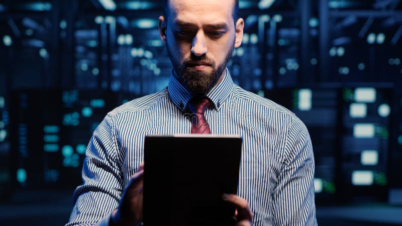 It Web Technician Working in Data Center with Tablet Stock Image ...