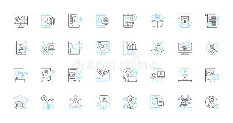 Web Technology Linear Icons Set Html Css Javascript Api Framework Responsive Backend Line 4091
