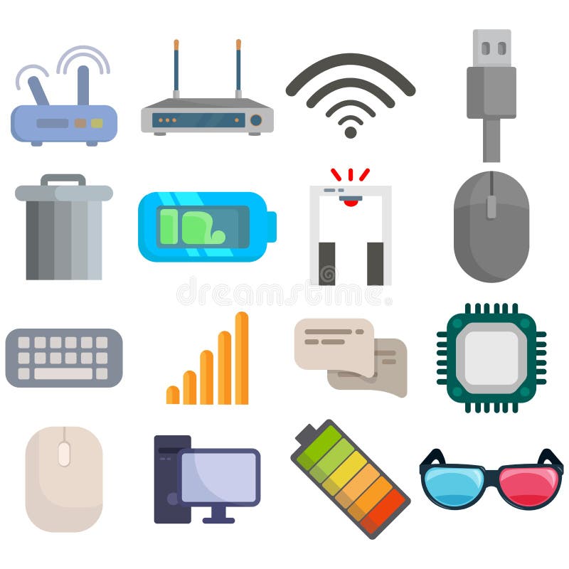 Web Technology Clip Art Set with 3d Glasses, Mobile Network, Computer ...