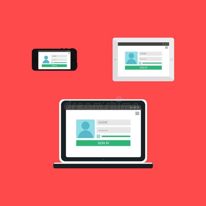 Web Template of Adaptive Login Form Stock Illustration - Illustration ...