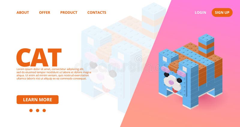 Web Template with a Blue Cat. Vector Stock Vector - Illustration of ...