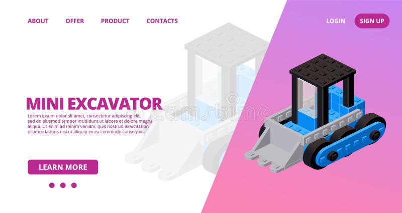 Web Template with a Blue Excavator. Vector Stock Vector - Illustration ...