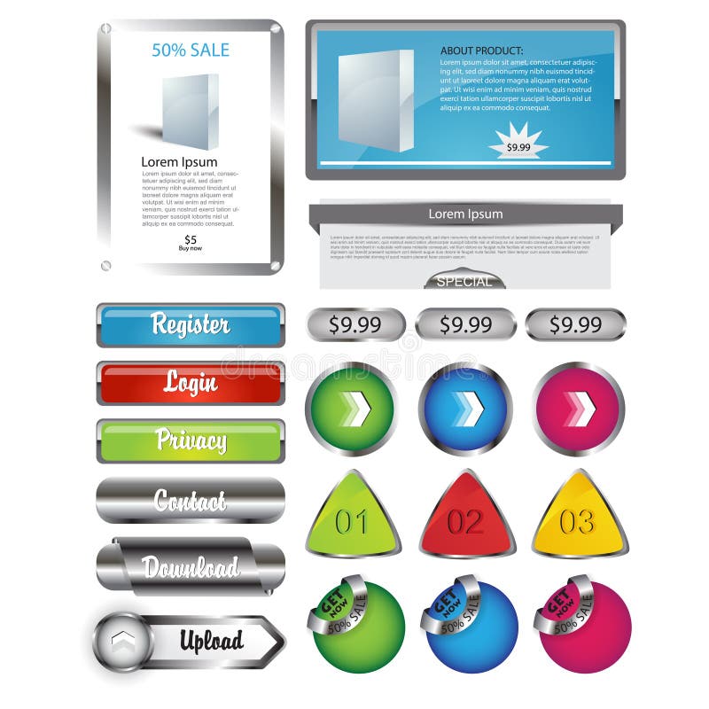 Web Template Elements Metallic Vector EPS10 Stock Vector - Illustration ...