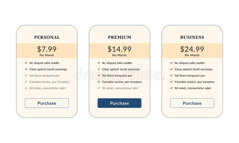 Web Template for Pricing Plans or Subscriptions. Product and Price ...