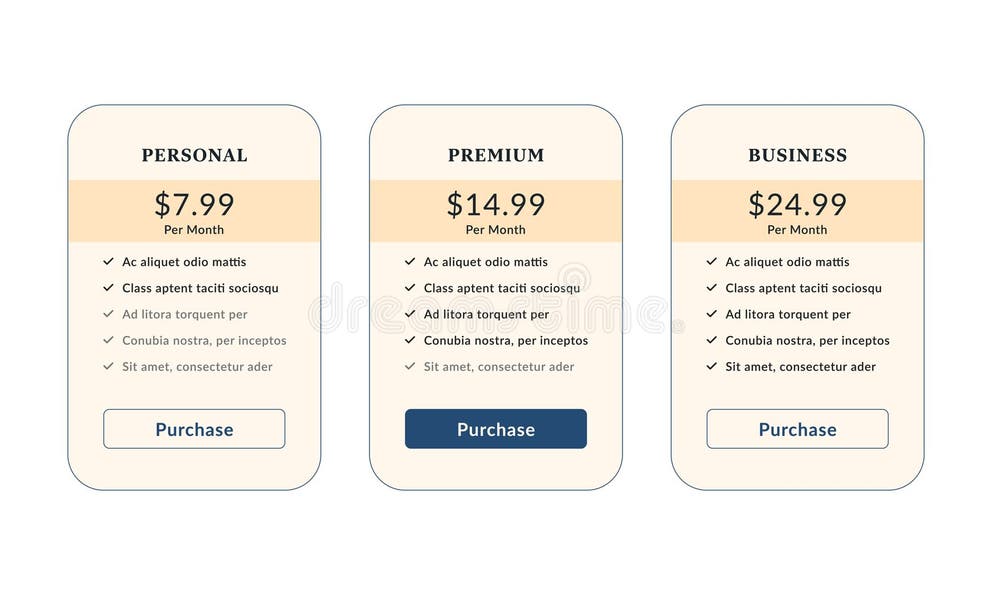Web Template for Pricing Plans or Subscriptions. Product and Price ...