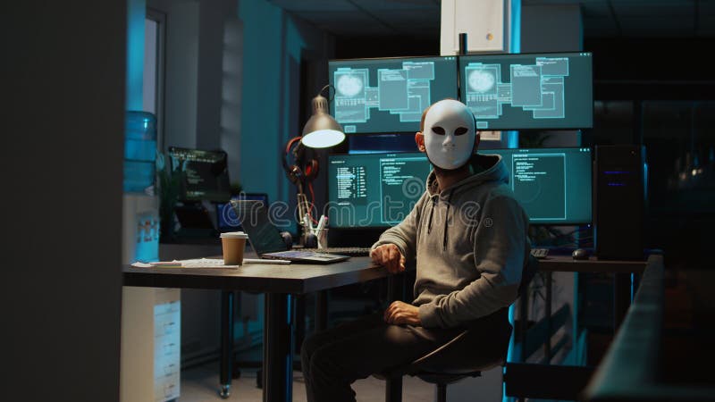 Web Terrorist Wearing Mask Hacking Database Servers Stock Image - Image of malware, developer ...