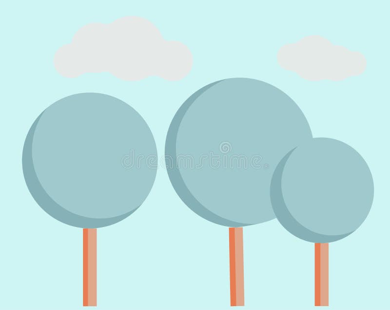 Three Round Blue Trees and Clouds - Vector Illustration Stock Vector ...