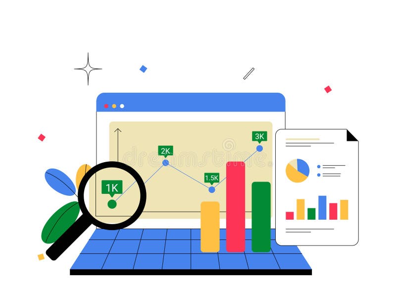 Web Traffic and SEO Performance Analysis in Flat Vector Illustration ...