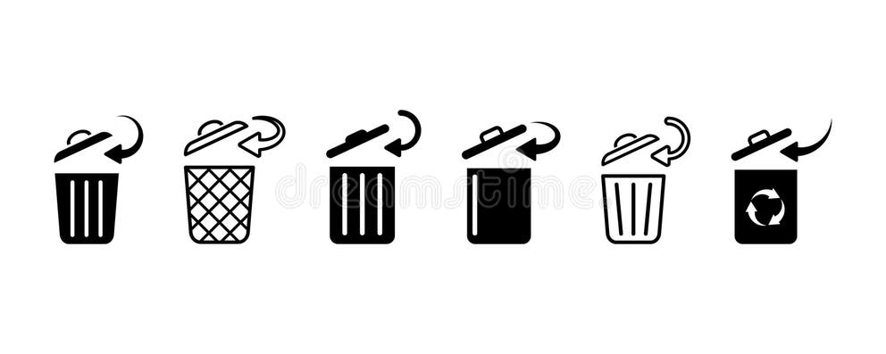 Trash Can Vector Icons Set. Garbage Icon Stock Vector - Illustration of ...