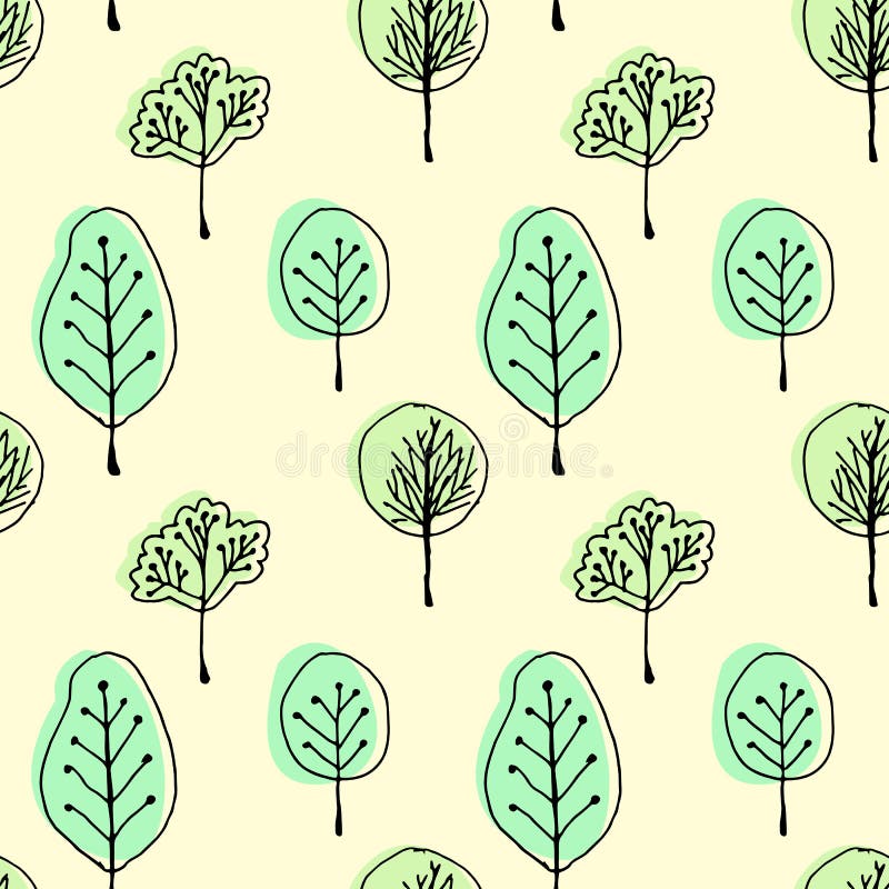 Trees Set. Hand Drawn Doodle Stock Illustration - Illustration of ...