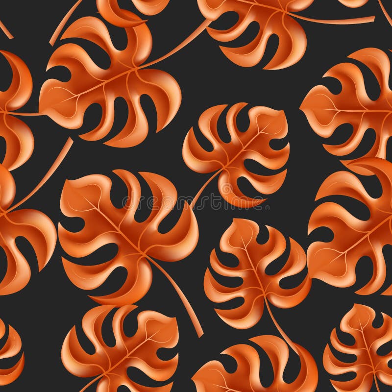 Tropical Exotic Leaves Monstera Orange Gradient Seamless Pattern Stock ...