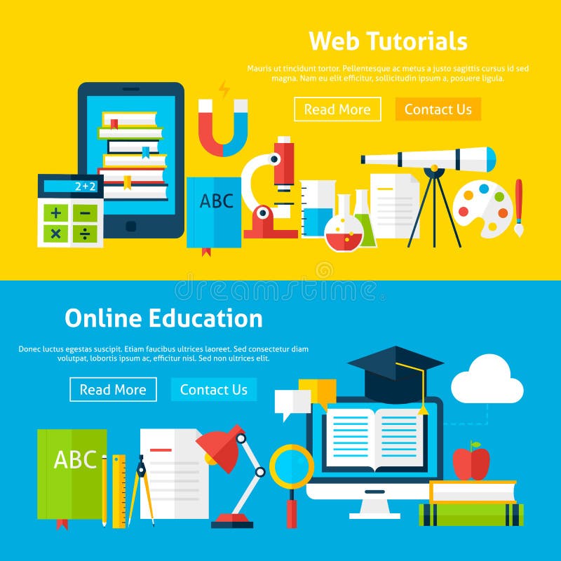 Web Tutorials and Online Education Flat Website Banners Stock Vector ...