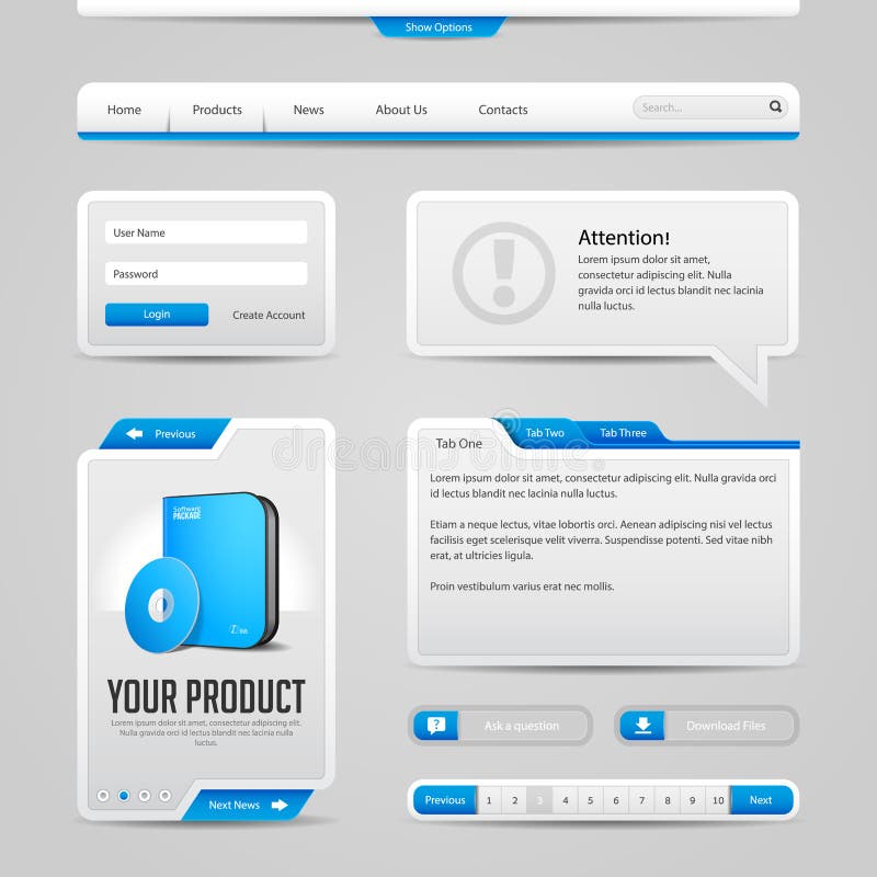 Web UI Controls Elements Gray and Blue on Dark Background: Navigation ... Web UI Controls Elements Gray and Blue on Dark Background: Navigation ...