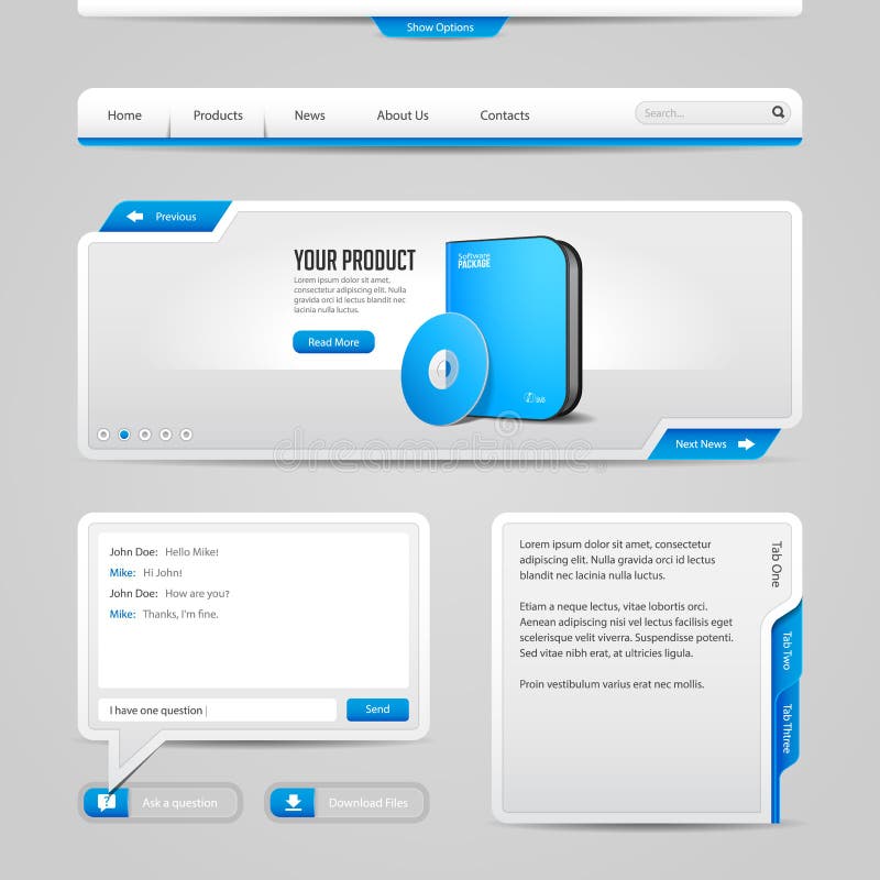 Website Ui Elements Gray And Blue Navigation Bar Buttons Slider