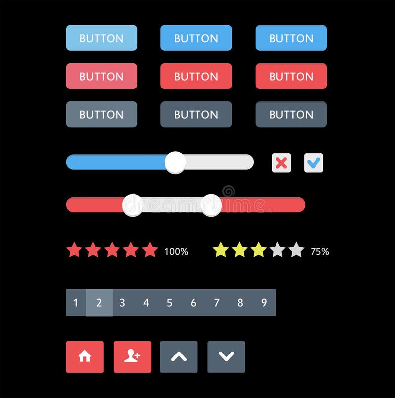 Web UI Elements. Buttons, Switches, Bars, Power Buttons, Sliders. Stock Vector - Illustration of ...