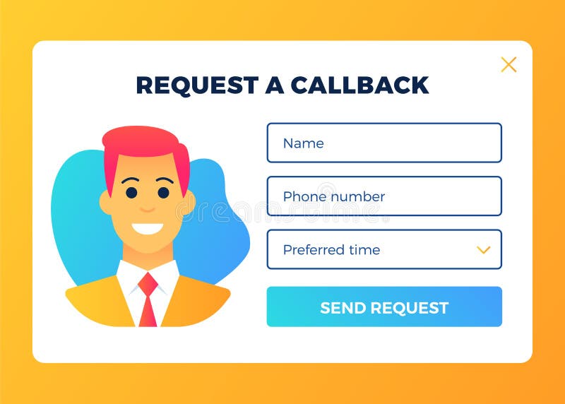 Call Back Request Web Form with the Man Speaking through the Headphones ...