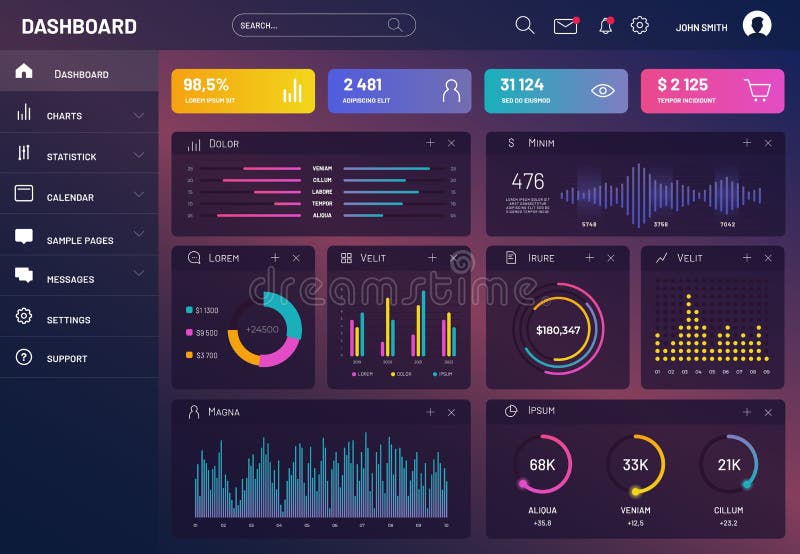 Web UI UX Application Data Infographic. Dashboard daily Statistic ...
