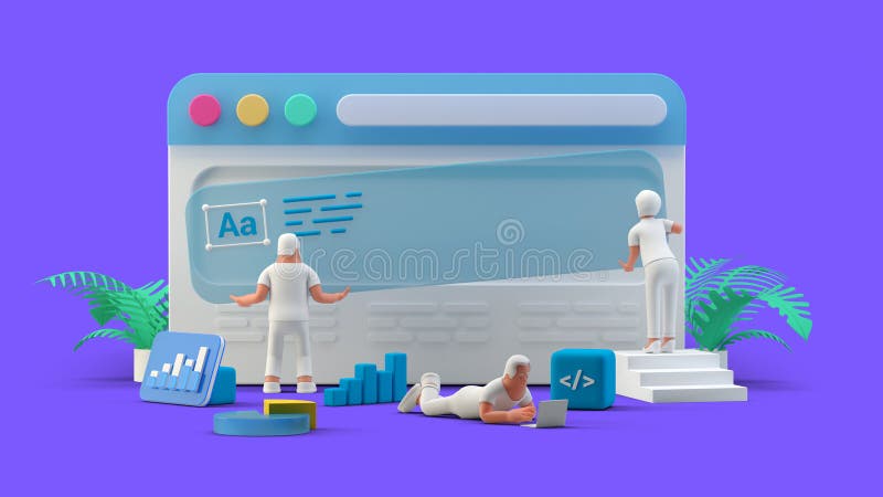 Web UI UX Design Teamwork Concept 3D Illustration. Team People Building Creating Website User ...