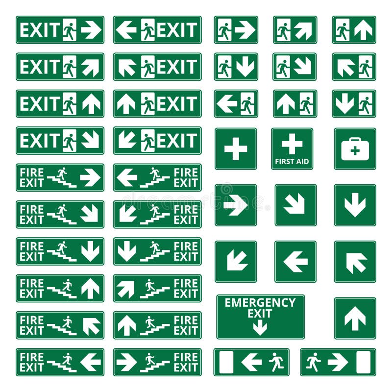 Green Emergency Signs Stock Illustrations – 585 Green Emergency Signs ...