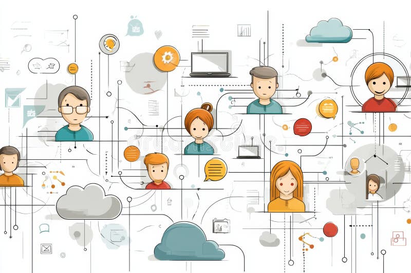 Web of Connected Users and Cloud Icons Representing Digital ...