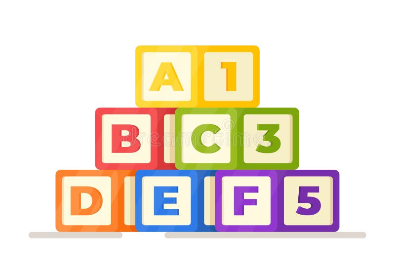 Vector Illustration of Alphabet. Cubes with Letters and Numbers Stock ...