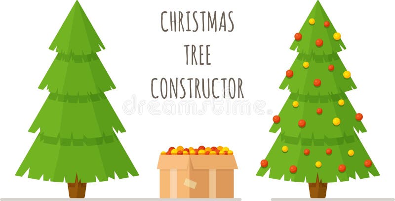 Two Christmas Trees and a Box with Christmas Toys Isolated on a White ...