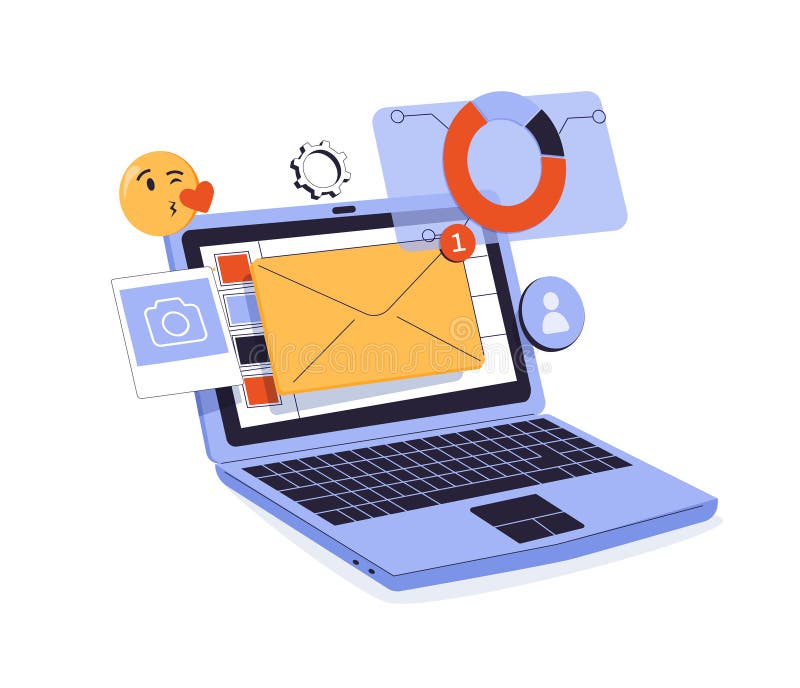 Web Vector Illustrations. Mail Service Concept. Computer with Open ...