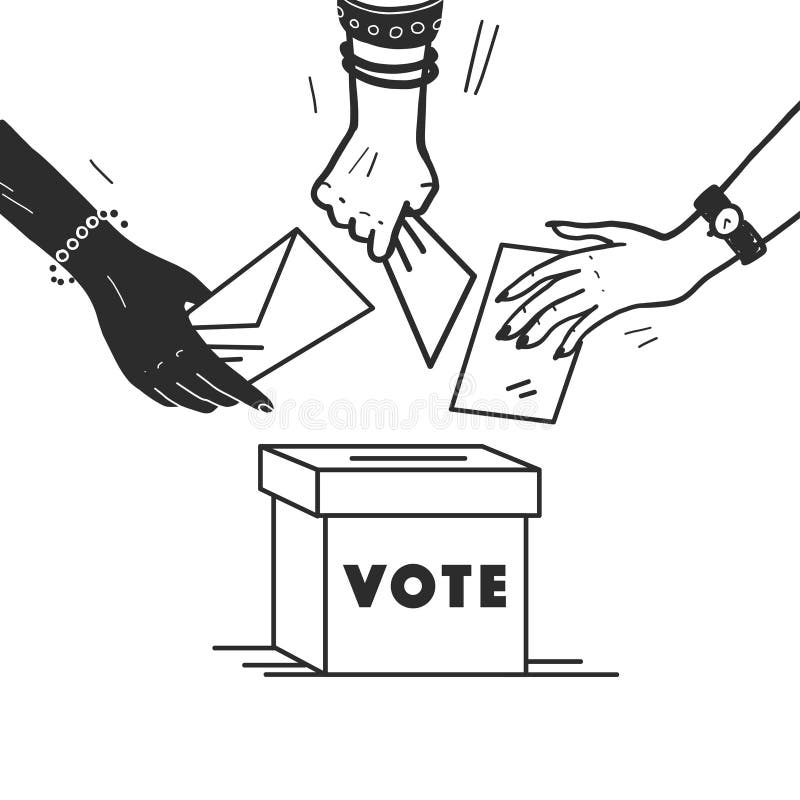 Vector Vote Illustration with Human Hands, Voting Bulletin and Voting ...