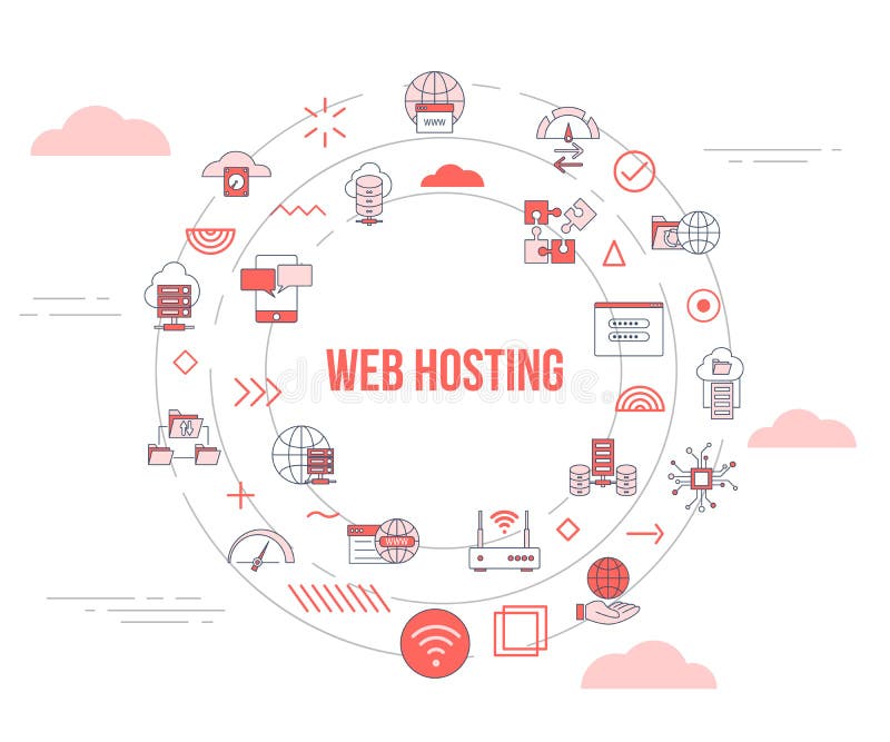 Web or Website Hosting Concept with Circle Icon for Website Template or ...