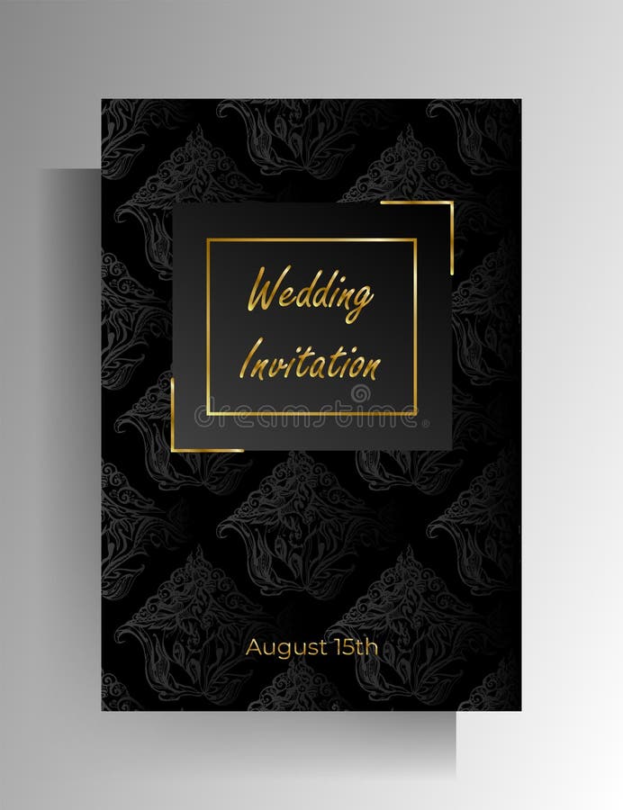 Wedding Invitation Design. Floral Hand Painted Texture in Black Color ...