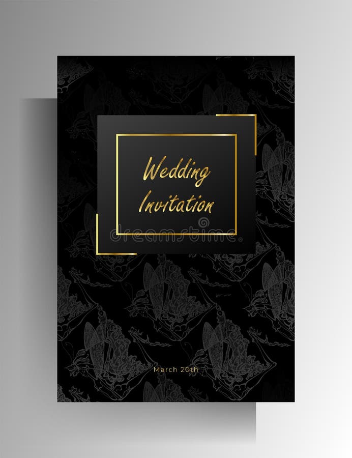 Wedding Invitation Design. Floral Hand Painted Texture in Black Color ...
