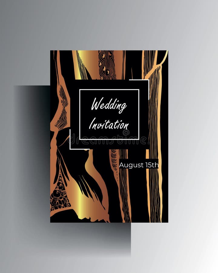 Wedding Invitation Design. Hand Drawn Golden Texture Frame. Vector ...