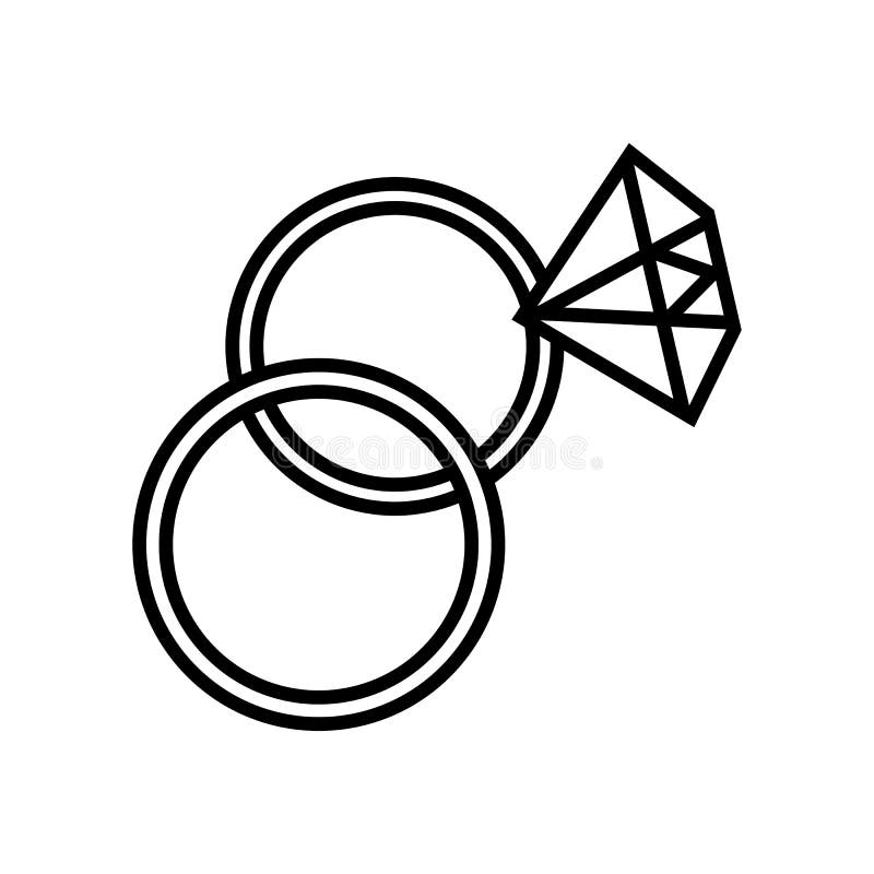Wedding Rings Icon. Vector Black and White Outline Stock Illustration ...