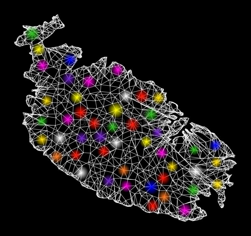 Web Wire Frame Map of Malta Island with Bright Light Spots Stock Vector ...