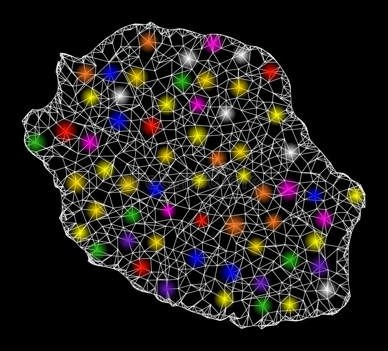 Web Wire Frame Map of Reunion Island with Colorful Light Spots Stock ...