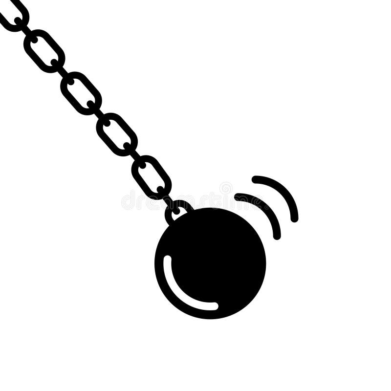 Wrecking Ball Vector Icon. Black Destruction Ball with Chain Stock ...