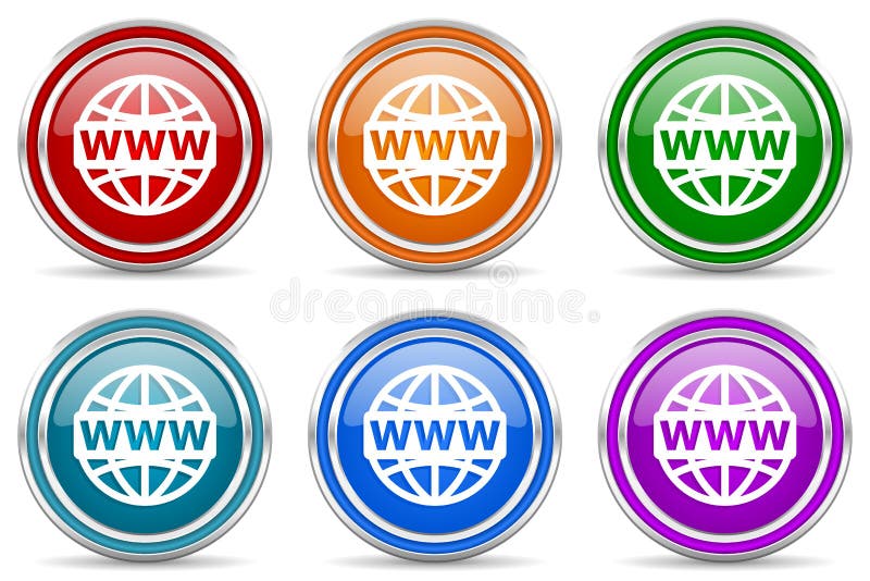 Web, Www and Internet Silver Metallic Chrome Border Round Glossy Icon ...